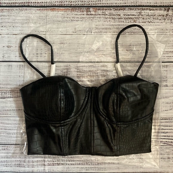 Express | Tops | Express Body Contour Croc Faux Leather Corset Cropped ...